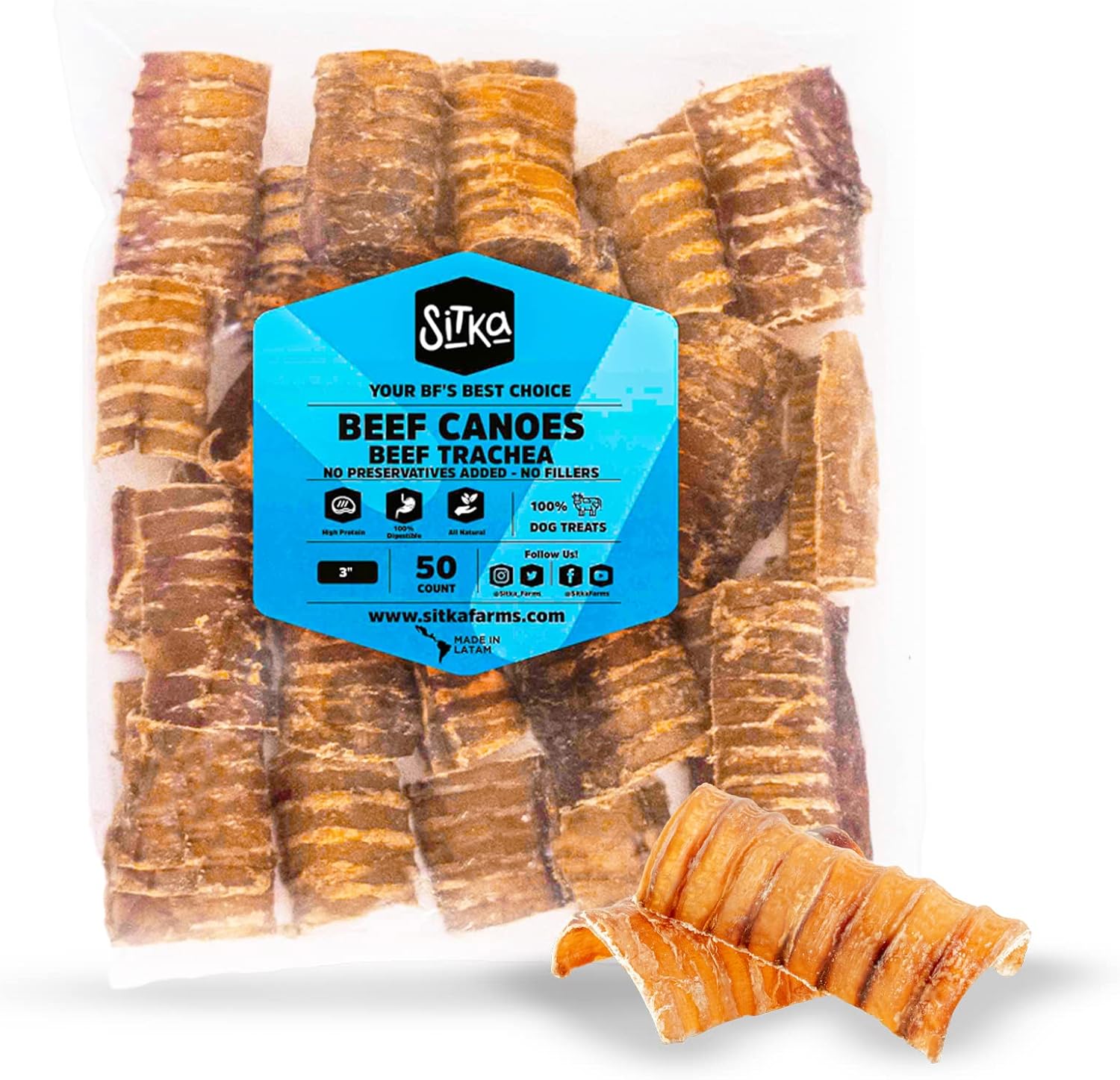 Beef Trachea Canoes 3" Split Trachea - 50 Count - 100% Natural Single ...
