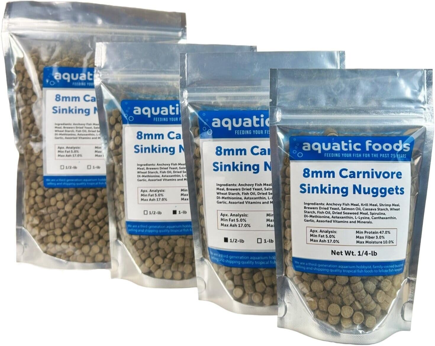 Aquatic Foods Inc. 8mm - 5/16" Carnivore Sinking Pellets for Carnivore ...