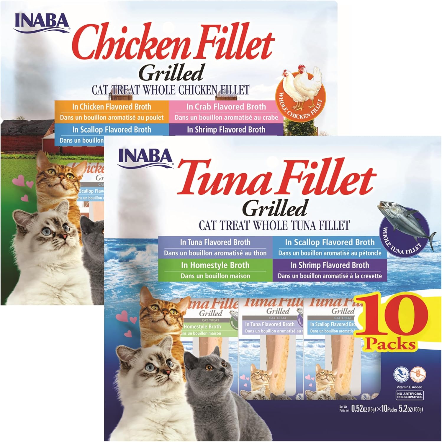 INABA Natural, Premium Hand-Cut Grilled Tuna and Chicken Fillets Cat T ...